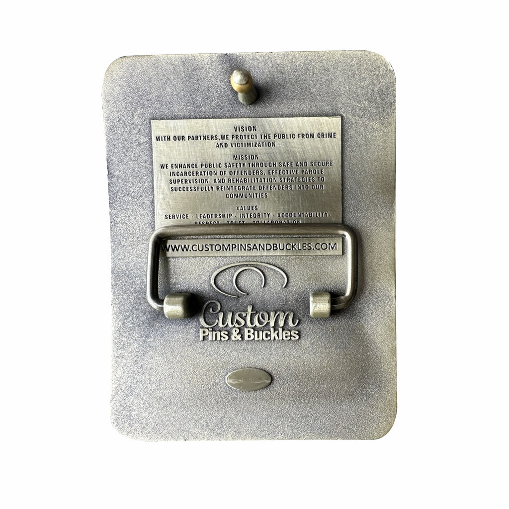 CORCORAN STATE PRISON Belt Buckle Antique Brass – Custom Pins & Buckles