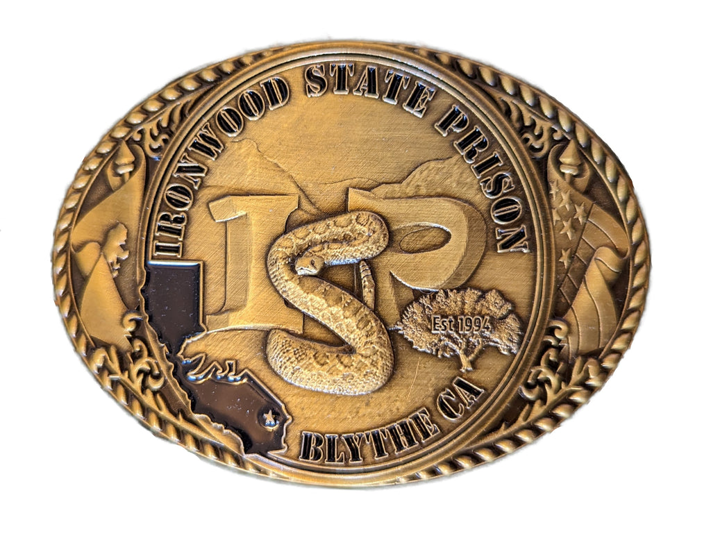 IRONWOOD STATE PRISON Belt Buckle Black CA Design – Custom Pins & Buckles